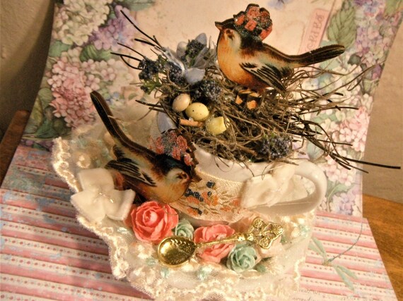 Two Spring Birds Nesting in a Teacup Accent Piece | Etsy