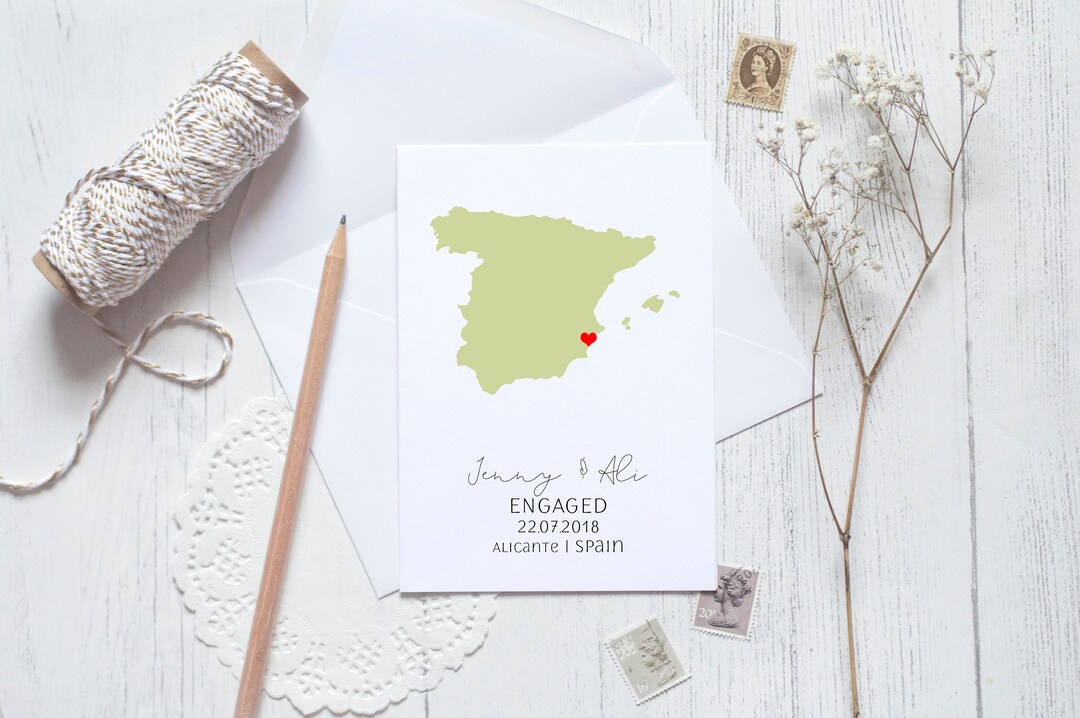 Heart Location Map Engagement Card Custom Engagement Card - Etsy