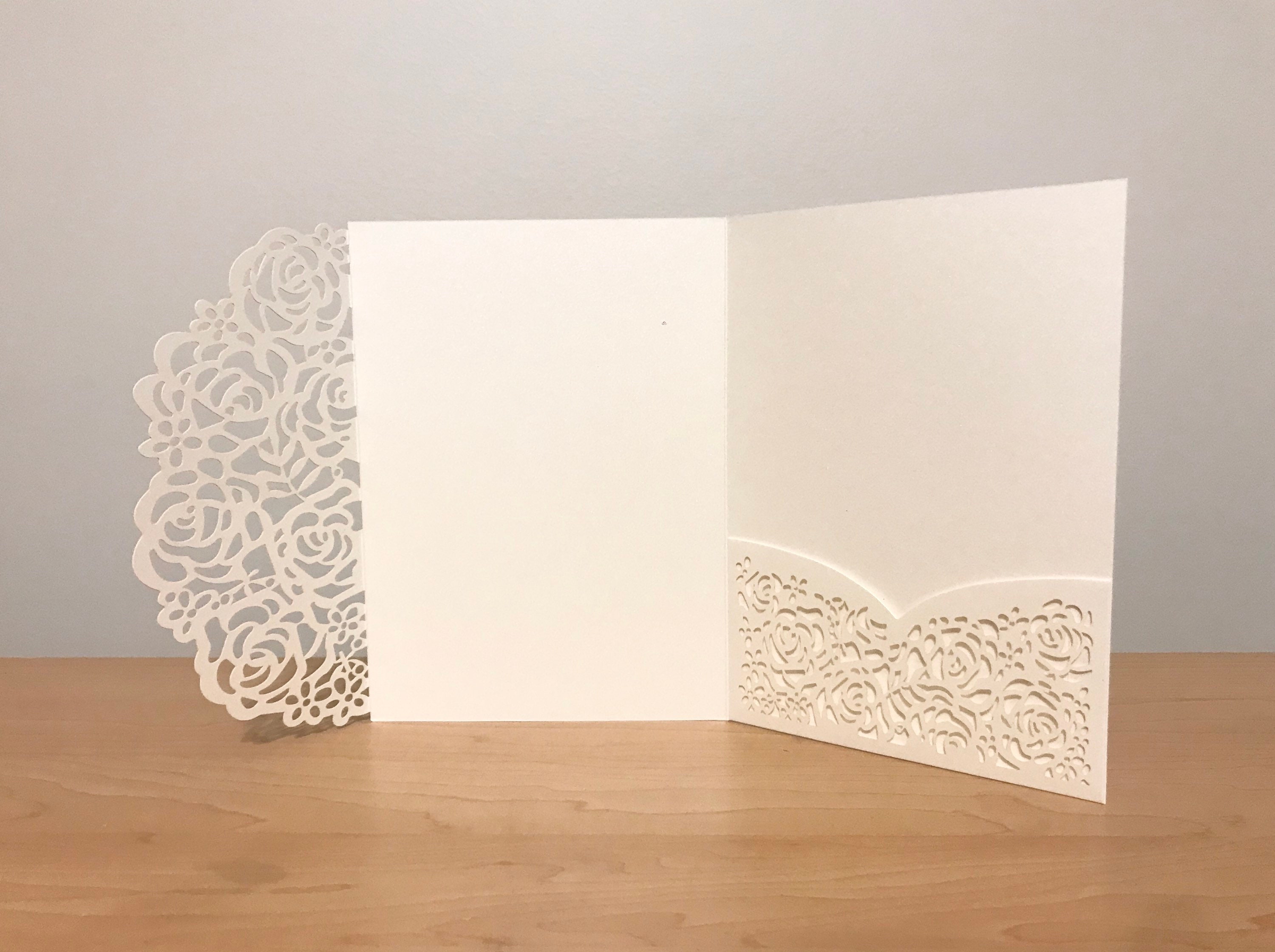 Ivory Shimmer Lace Tri Fold Pocketfold Laser Cut Folder | Etsy
