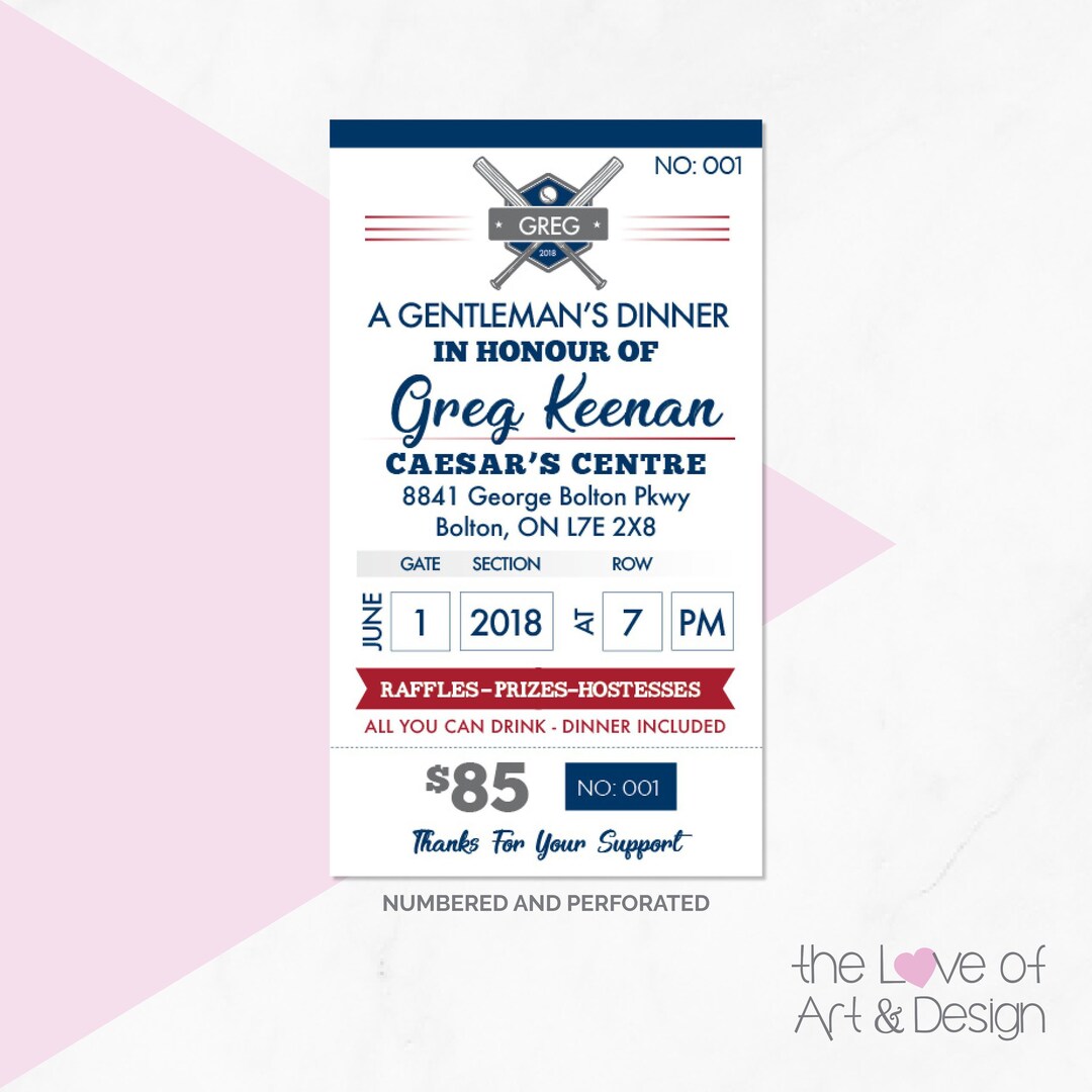 Stag Ticket - Baseball Theme Raffle Ticket - Etsy