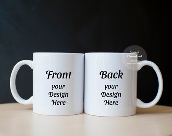 Two Mugs Mockup: White 11oz Mug, Front & Back (digital File JPG) - Etsy