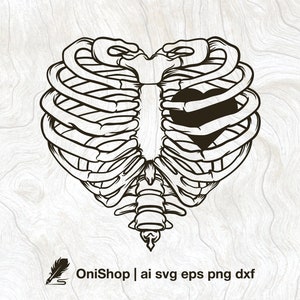 Skeleton Rib Heart Svg Bundle, 6 Options , Rib Cage Heart, Heart ...