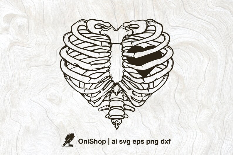 Skeleton Rib Heart Svg Bundle, 6 Options , Rib Cage Heart, Heart ...