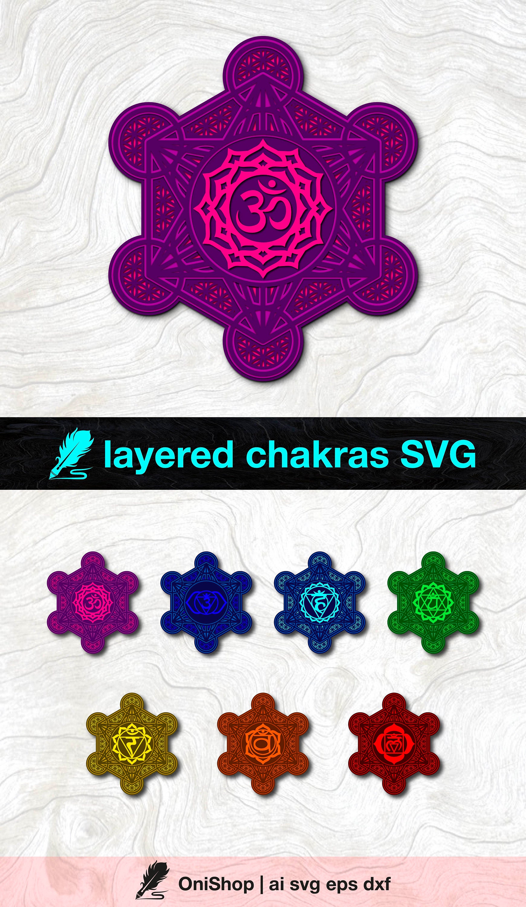 Chakra Layered SVG, 3D Chakras Vector | Merkaba Art | Sacral Metatron ...