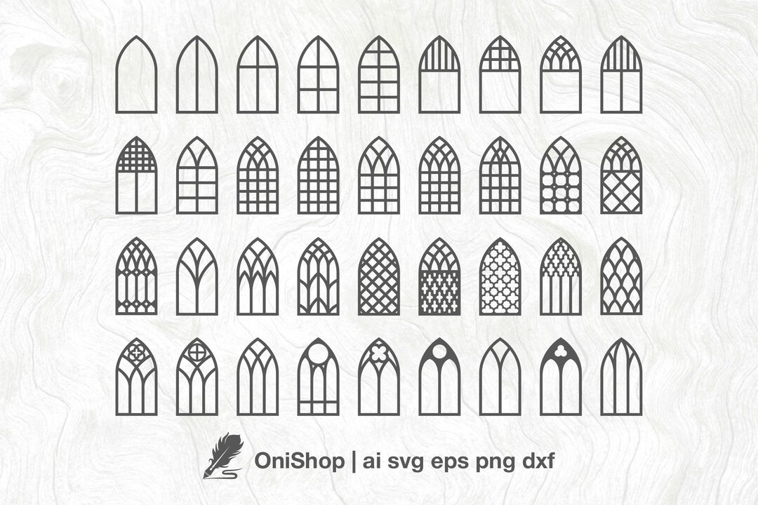 36 Gothic Windows Bundle, Church Window SVG Pack for Glowforge Laser ...