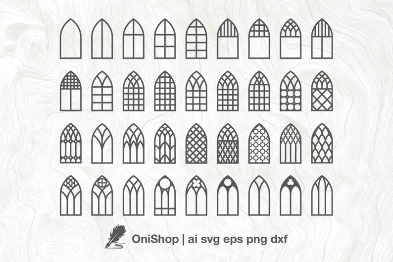 36 Gothic Windows Bundle, Church Window SVG Pack for Glowforge Laser ...