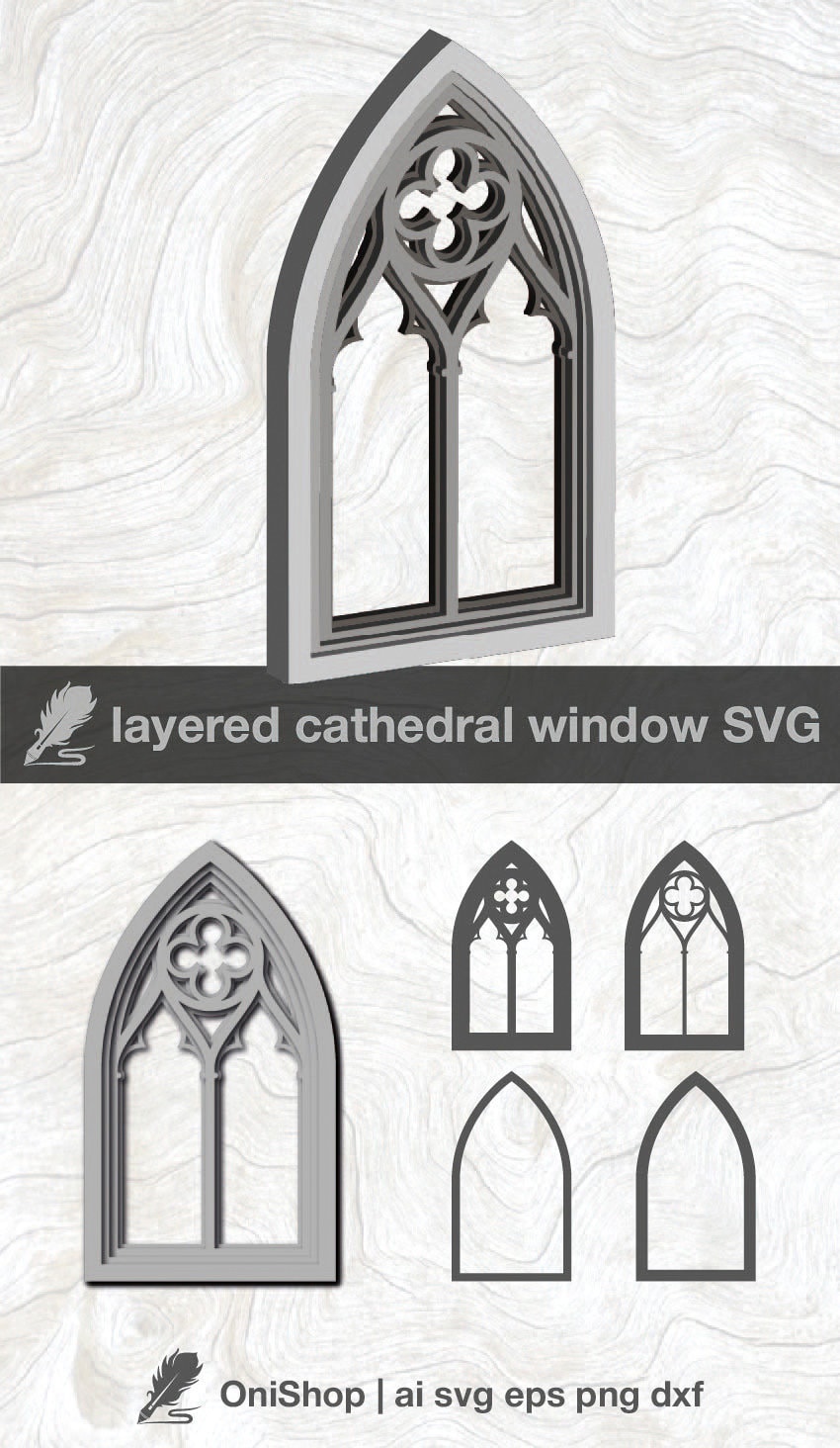 Gothic Window Layered SVG, 3D Church Window Vector DXF, Cathedral ...
