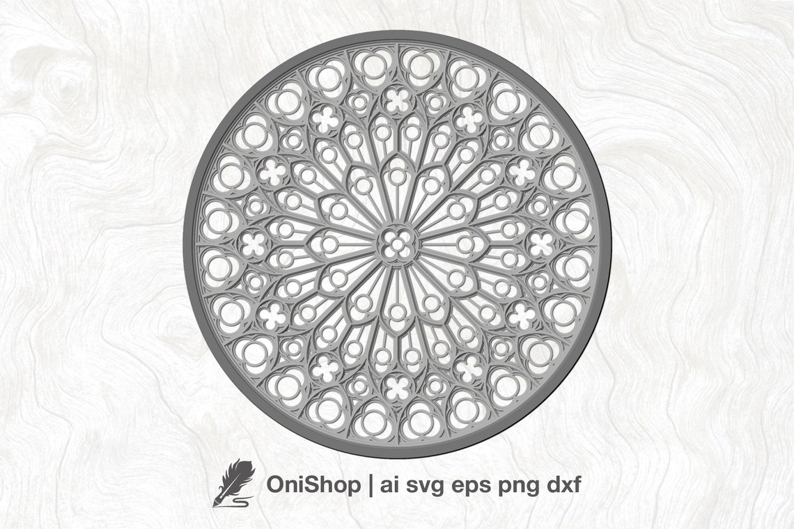 Gothic Rose Window, 5 Layer SVG, 3D Church Roze Window Vector DXF ...