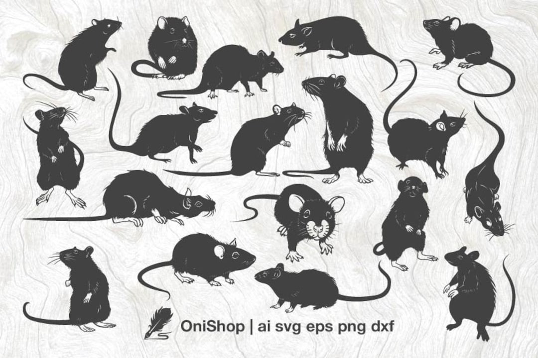 Rat SVG, 16 Options Vector Rats Pack, Linocut Stile Clipart, Animal Svg, Sublimation, Cricut ...
