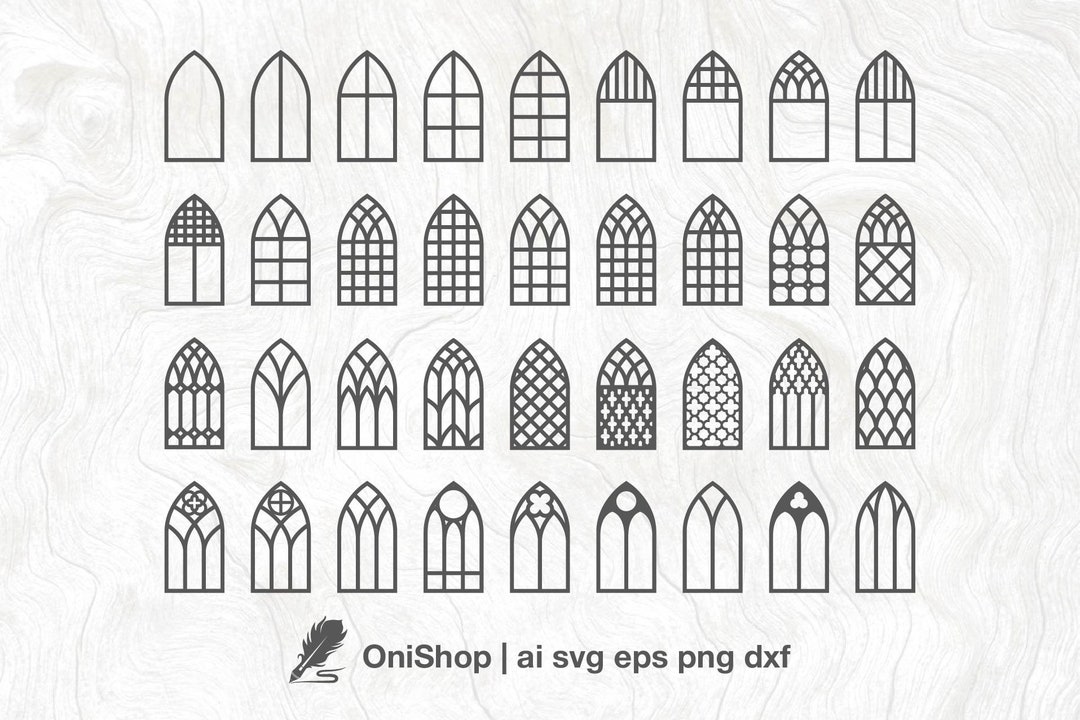 36 Gothic Windows Bundle, Church Window SVG Pack for Glowforge Laser ...