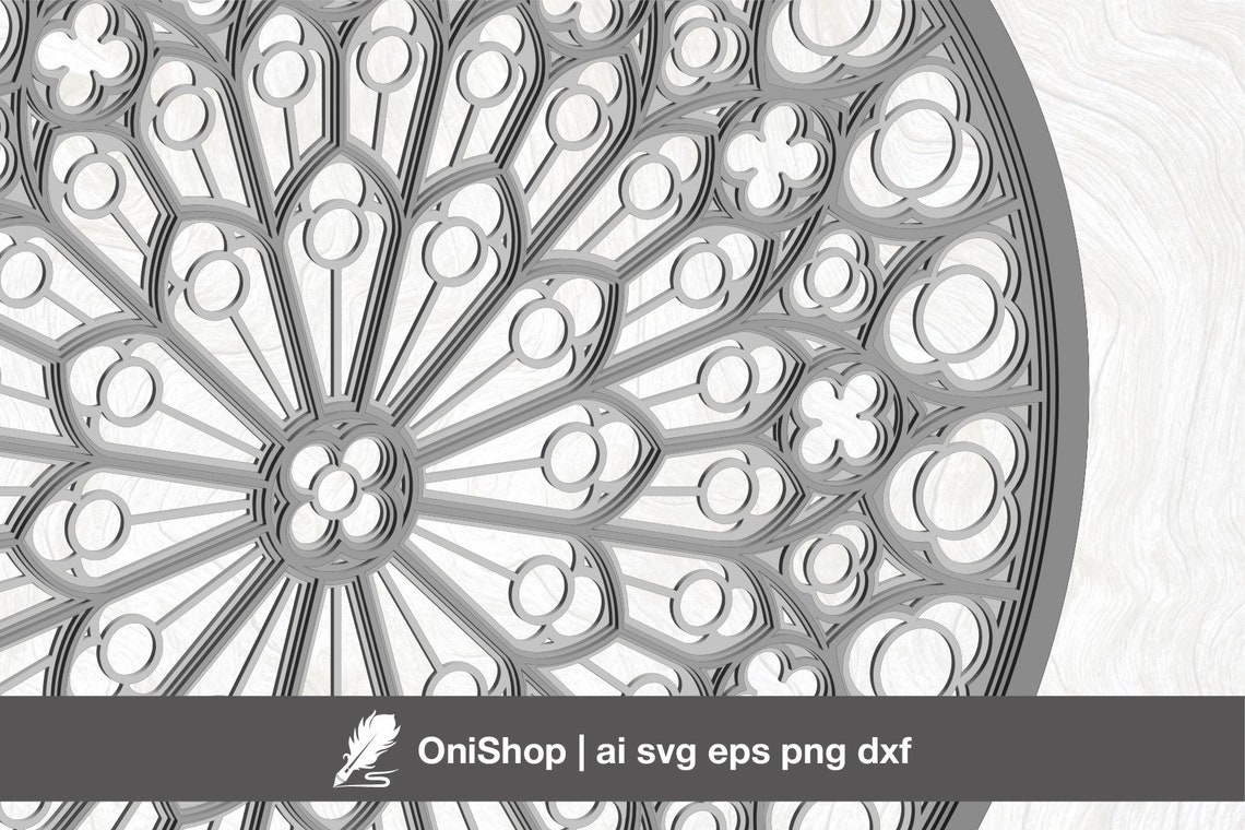 Gothic Rose Window, 5 Layer SVG, 3D Church Roze Window Vector DXF ...