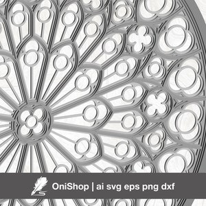 Gothic Rose Window, 5 Layer SVG, 3D Church Roze Window Vector DXF ...