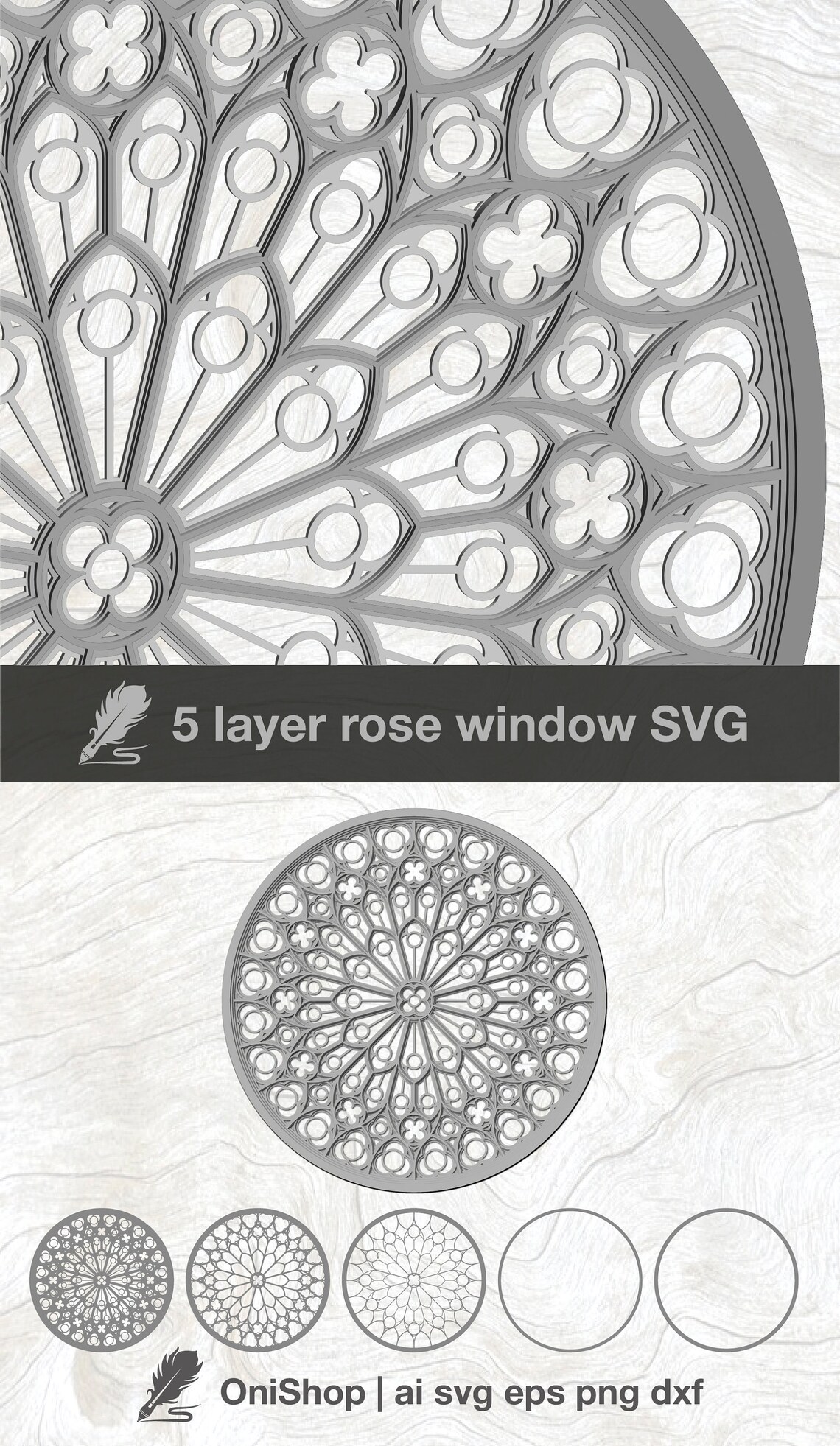 Gothic Rose Window, 5 Layer SVG, 3D Church Roze Window Vector DXF ...