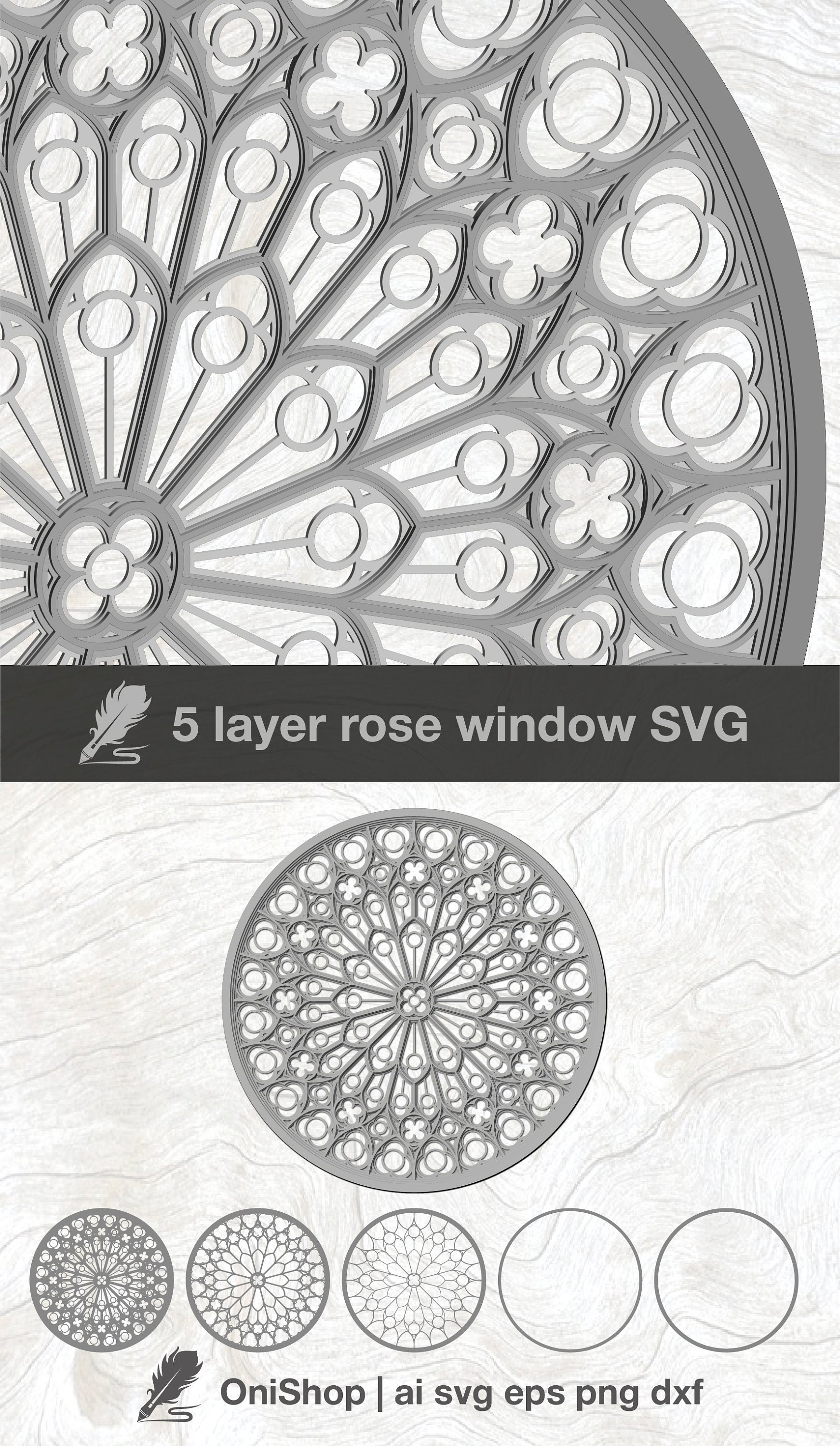 Gothic Rose Window, 5 Layer SVG, 3D Church Roze Window Vector DXF ...