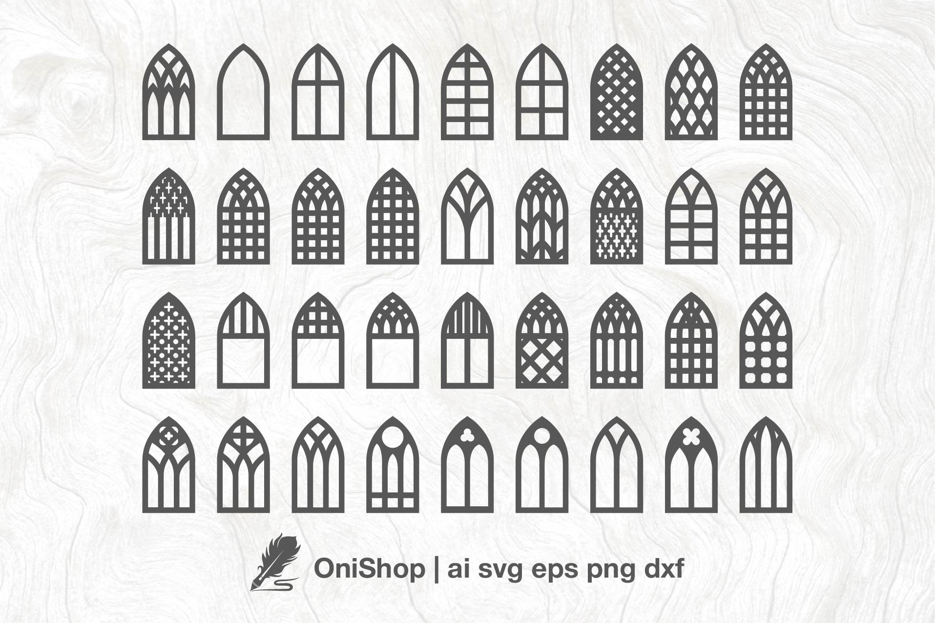 36 Gothic Windows Bundle, Church Window SVG Pack for Glowforge Laser ...