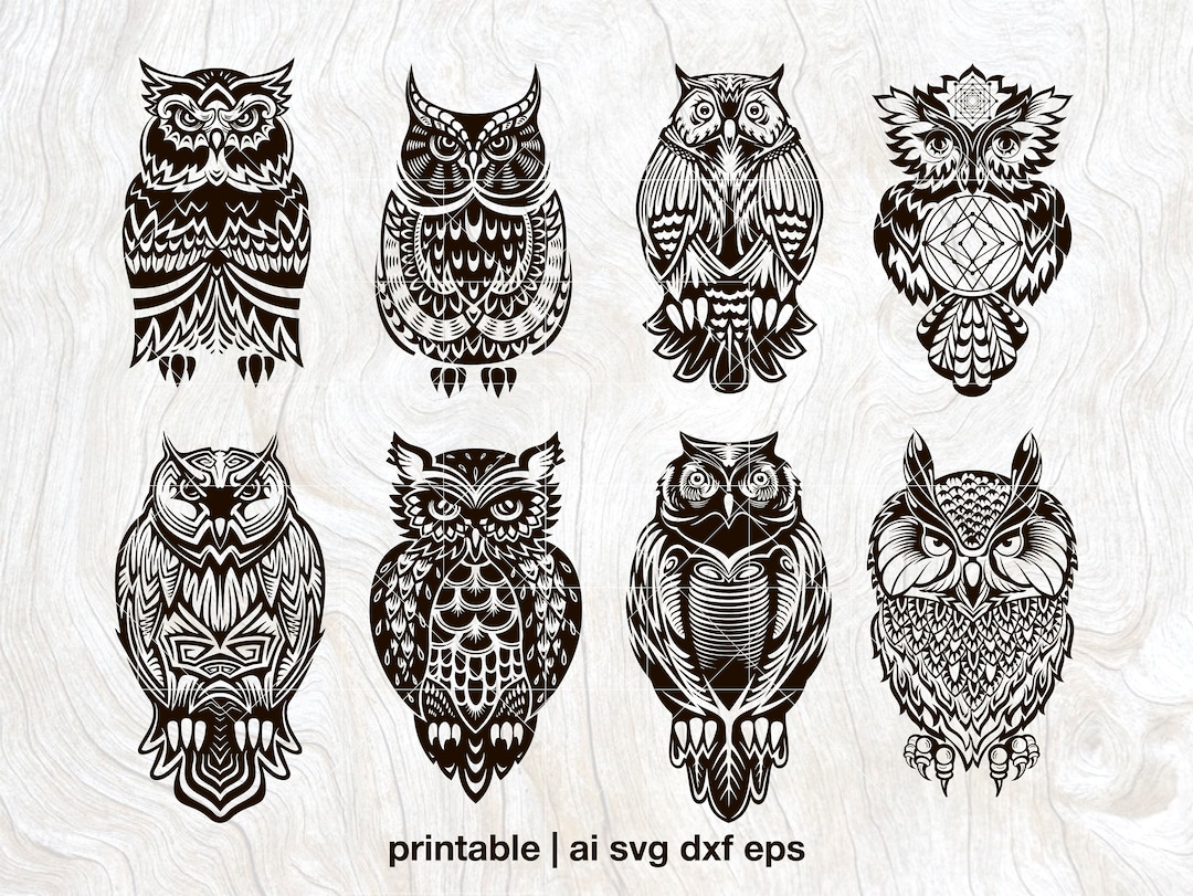 Owl Vector | Owl Svg | 8 Owls Bundle | 8 Owls Set | Owl Laser Cut Pack ...