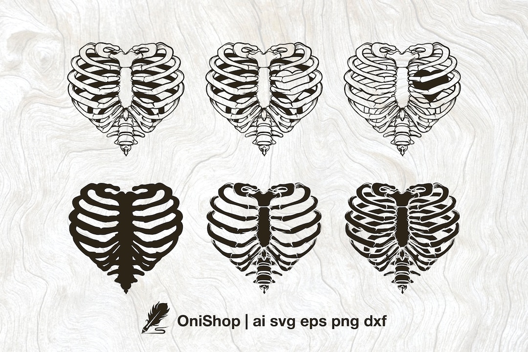 Skeleton Rib Heart Svg Bundle, 6 Options , Rib Cage Heart, Heart ...