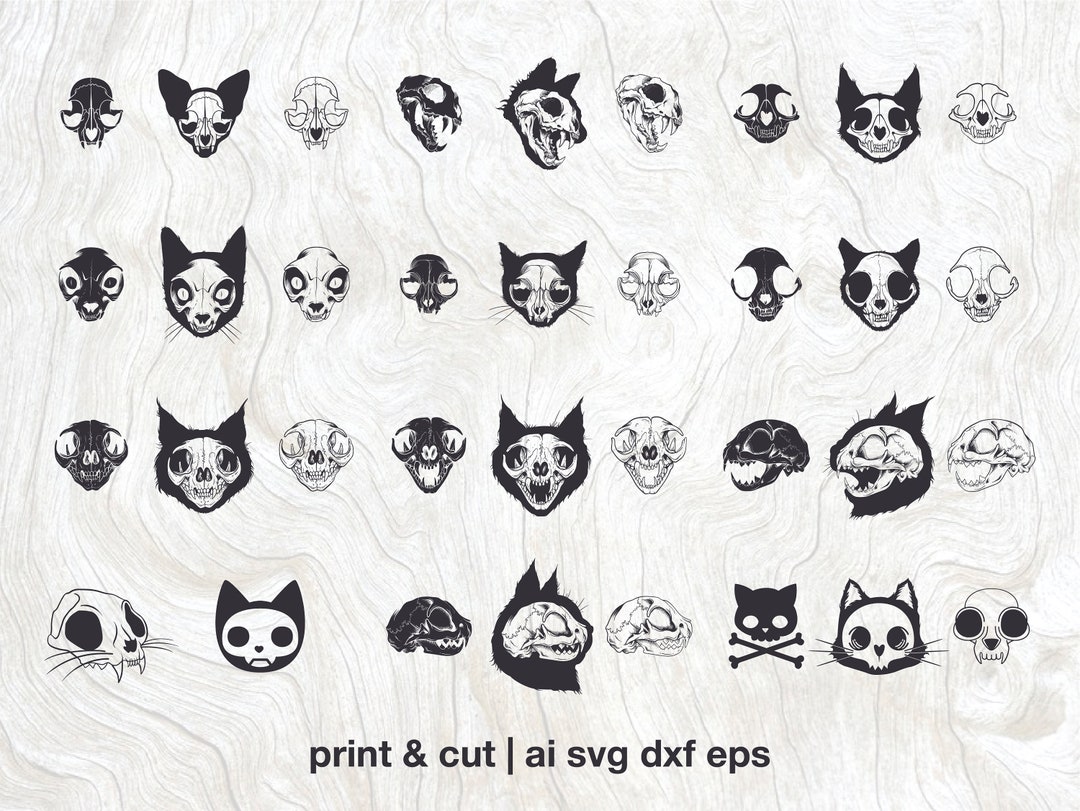 Cat Skull SVG Bundle, Cat Skull Pack, Cat Skull Vector, Cat Skull Laser ...
