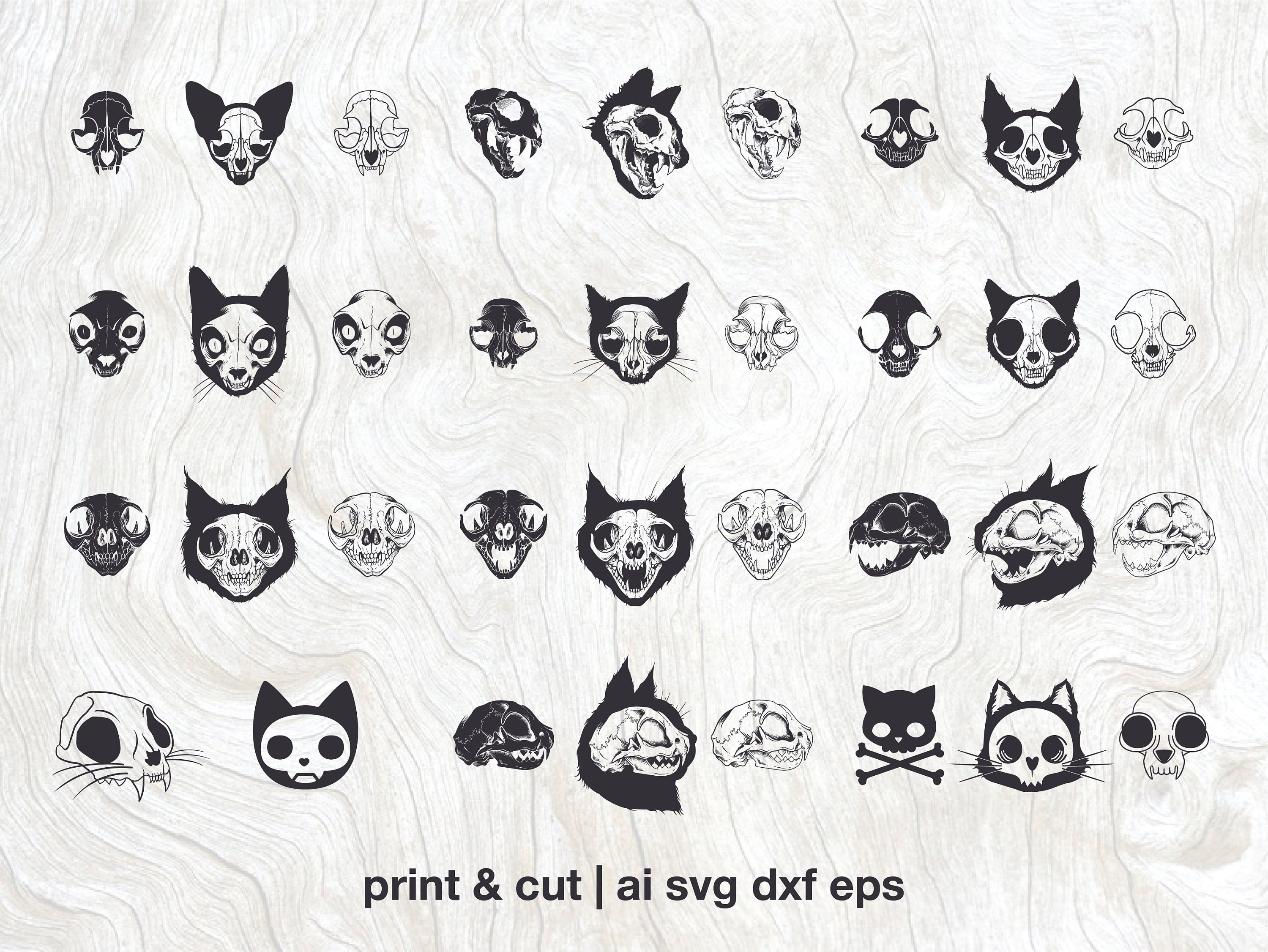 Cat Skull SVG Bundle, Cat Skull Pack, Cat Skull Vector, Cat Skull Laser ...