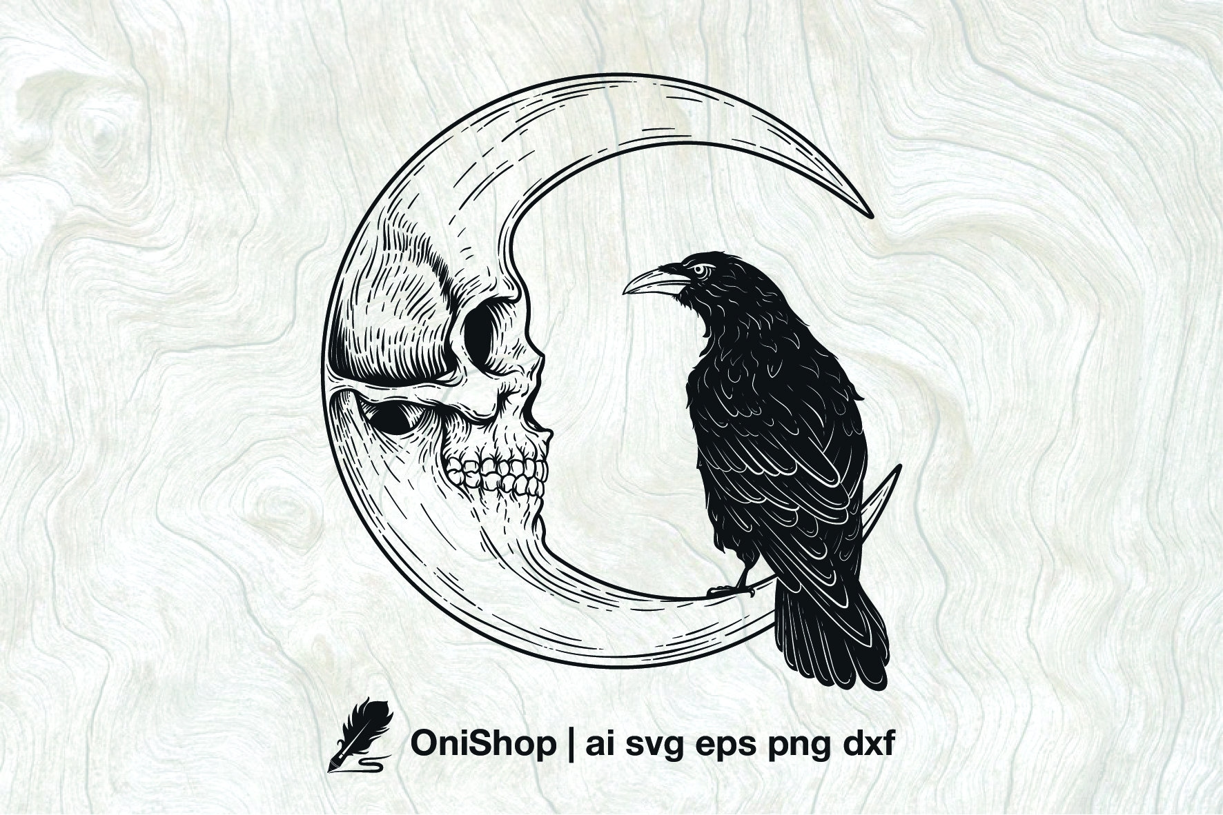 Moon With Crow SVG, Halloween Wall Decor, Gotic Bird, Raven Engraving ...