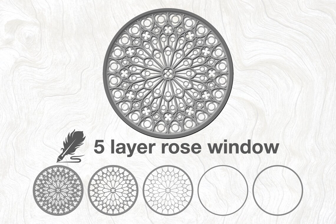 Gothic Rose Window, 5 Layer SVG, 3D Church Roze Window Vector DXF ...