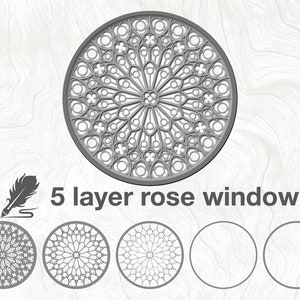 Gothic Rose Window, 5 Layer SVG, 3D Church Roze Window Vector DXF ...