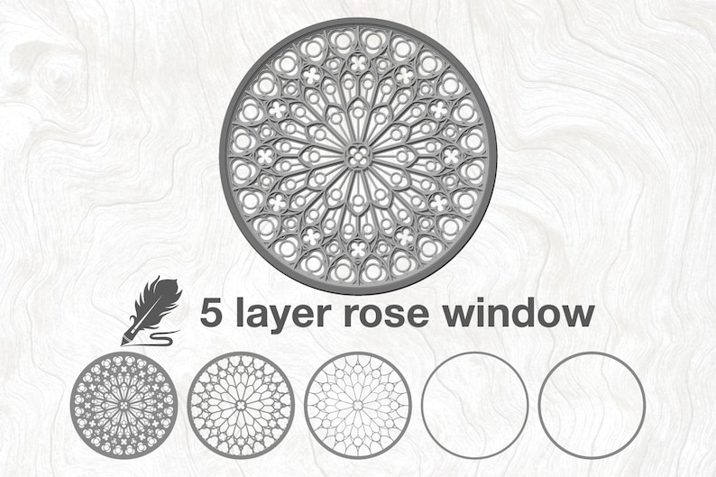 Gothic Rose Window, 5 Layer SVG, 3D Church Roze Window Vector DXF ...