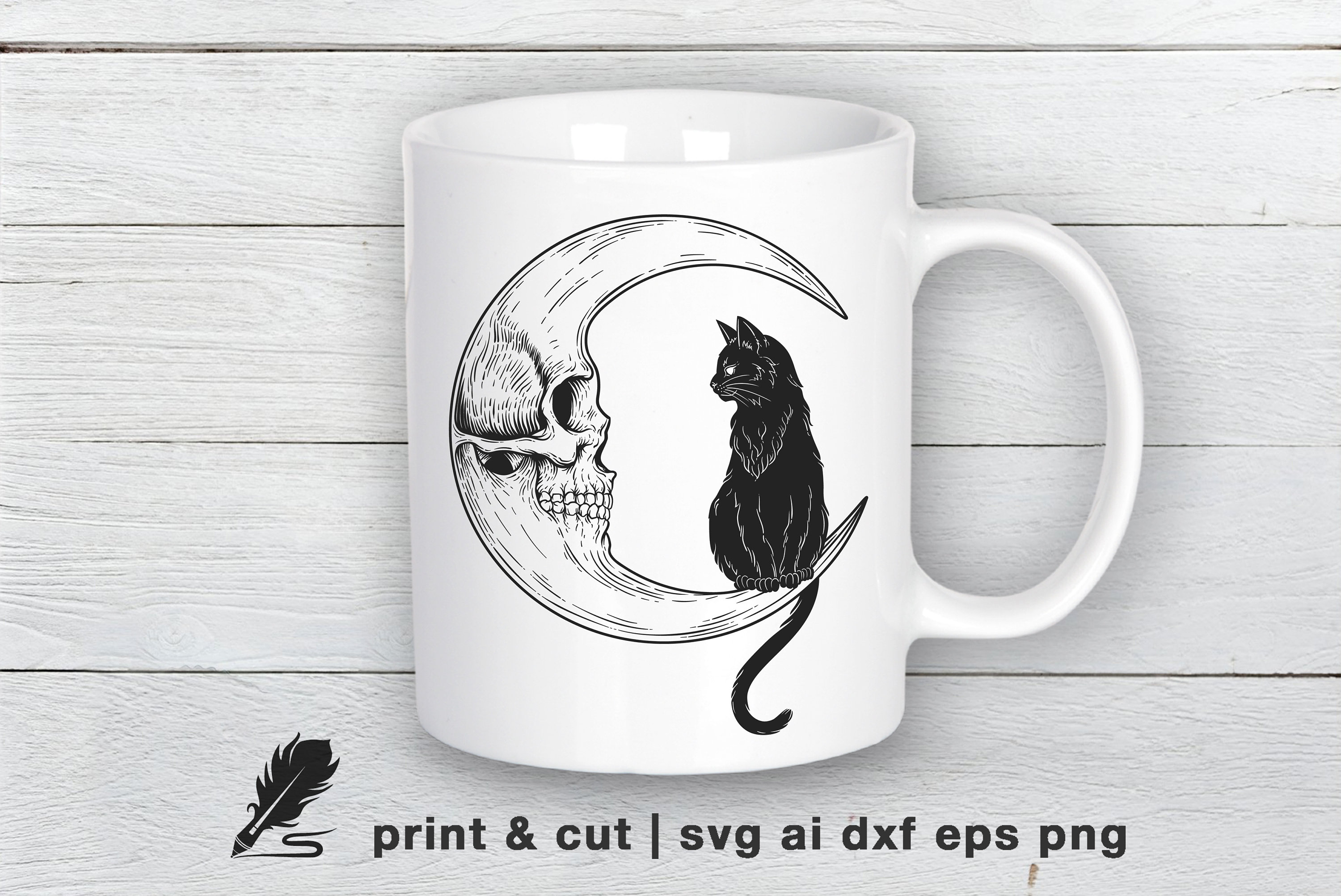Cat and Moon SVG, Gotic Art, Mystical Black Cat Engraving Clipart ...