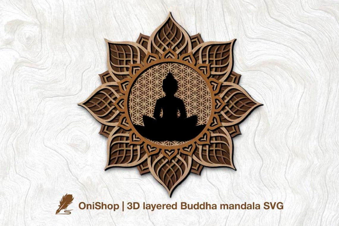 Buddha Mandala Laser Cut Files Layered Svg, Multi-layer Lotus 3D ...
