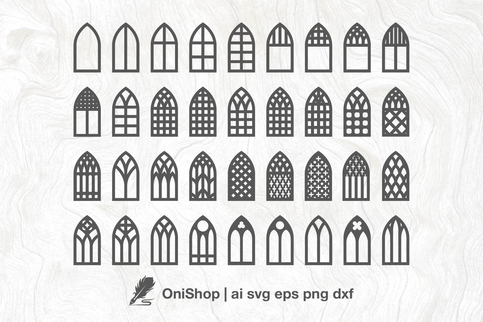 36 Gothic Windows Bundle, Church Window SVG Pack for Glowforge Laser ...
