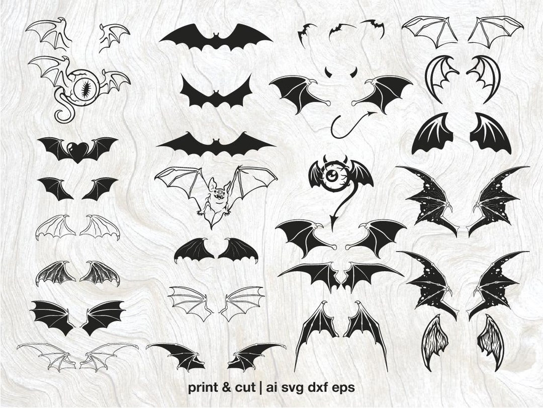 Bat Wings Vector Bundle, Bat Wings Pack, Bat Wings Svg, Bat Wings Laser Cut, Ai Eps Dxf Files ...