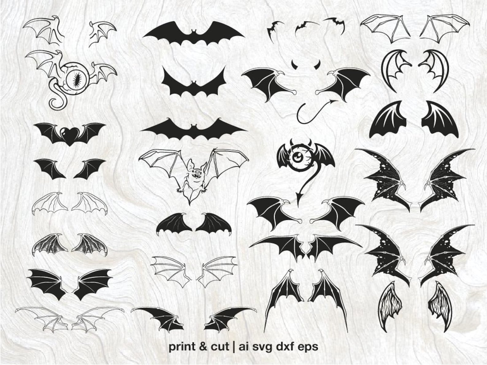 Bat Wings Vector Bundle, Bat Wings Pack, Bat Wings Svg, Bat Wings Laser ...