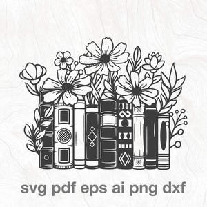 Books SVG, Floral Book Svg, Flower Book, Reading Svg, Stack of Books ...