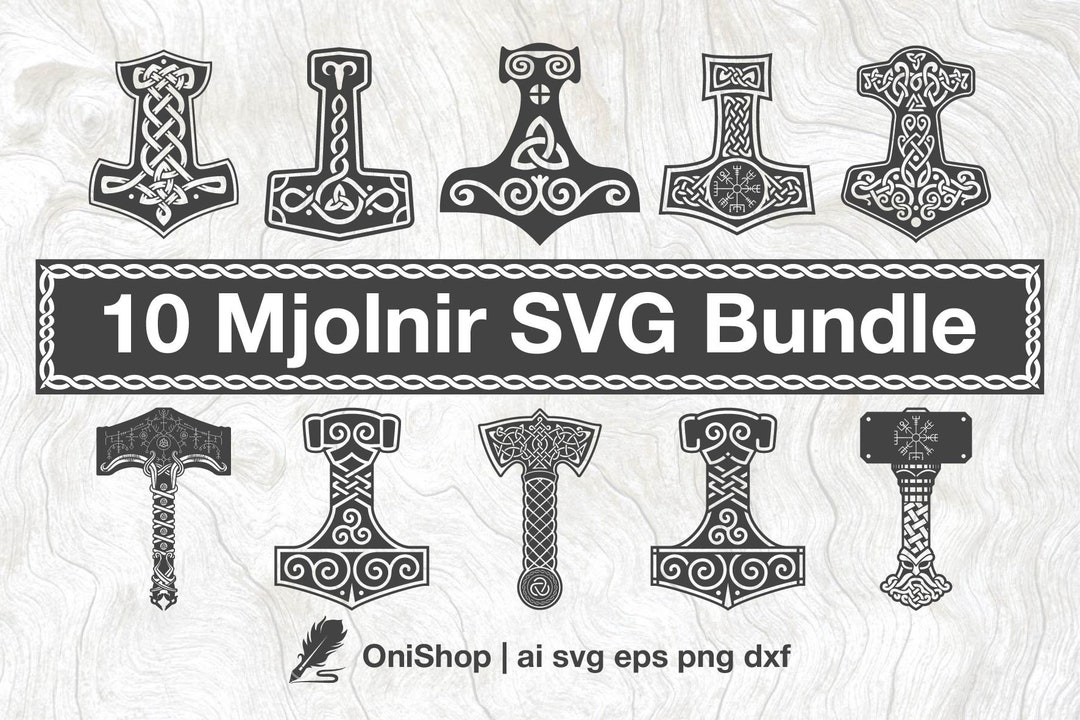 Mjolnir 10 SVG Options Bundle, Thor's Hammer Pack, Viking Wall Decor ...