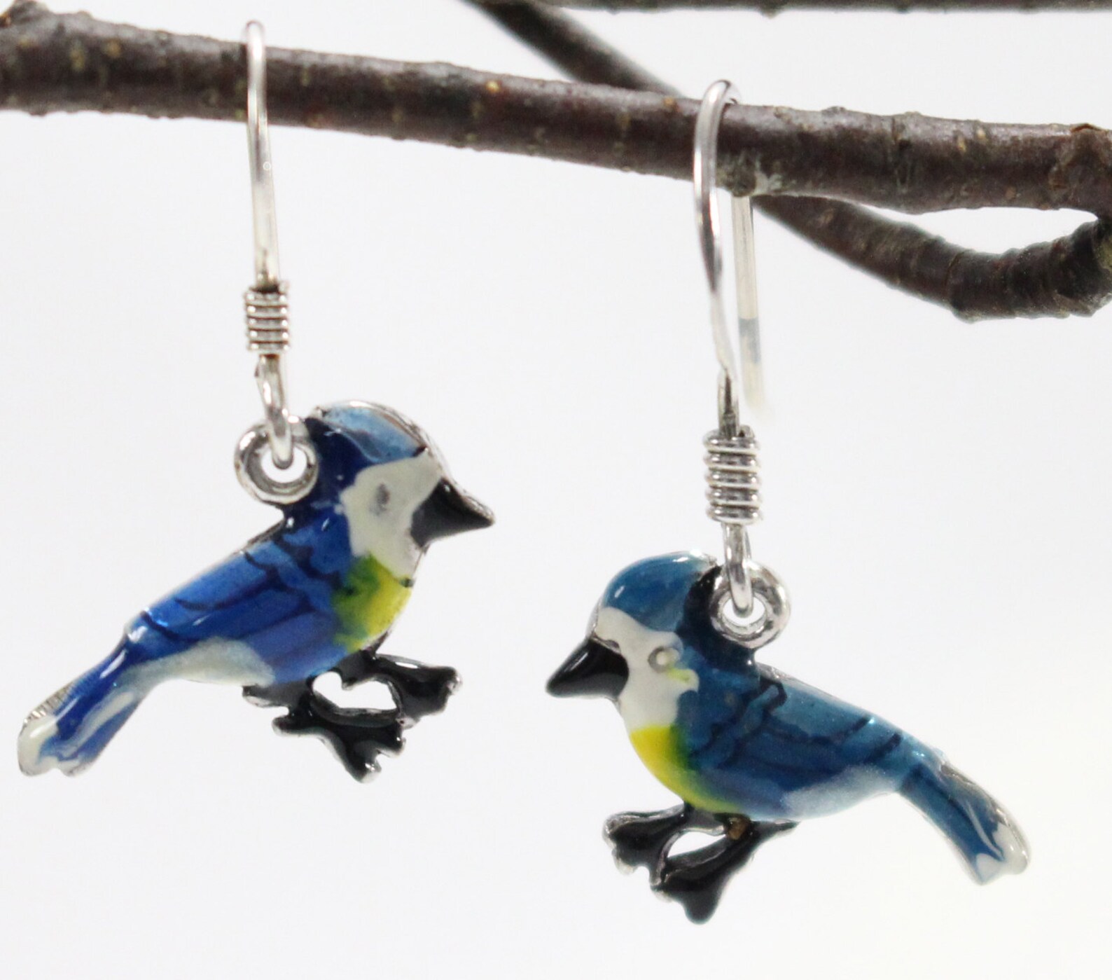 Blue Jay Bird Dangle Drop Earrings. Hand Painted Hand Crafted - Etsy