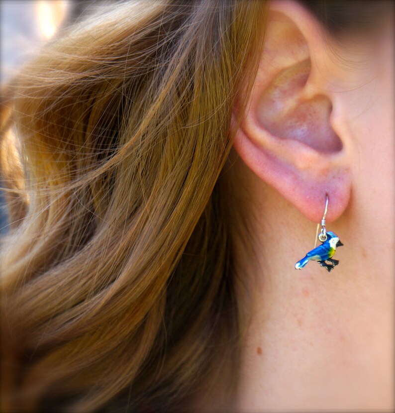 Blue Jay Bird Dangle Drop Earrings. Hand Painted Hand Crafted | Etsy