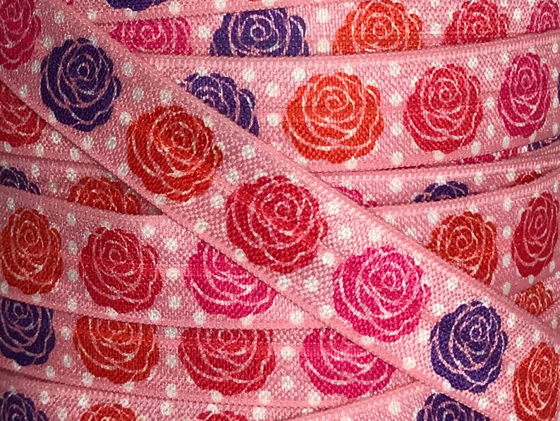 Printed Fold Over Elastic, Polka Dot Elastic for Headbands, Hairties, 5 ...