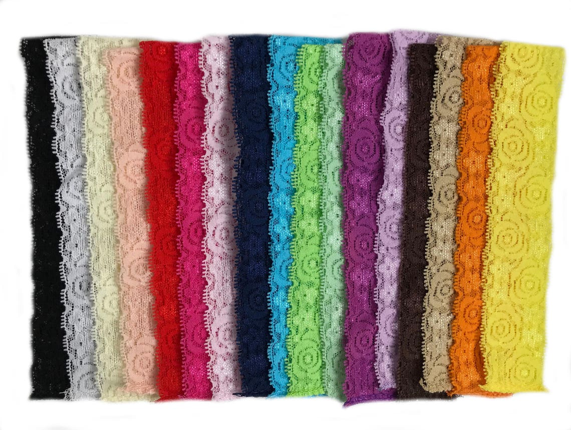 Lace Elastic Headbands 1.5", Stretch Lace Elastic Head Bands, Baby Lace ...
