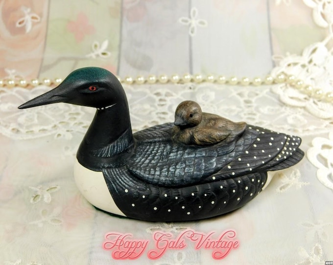 Loon Figurine, Vintage Ceramic Loon With Chick Figurine, Loon With Baby ...