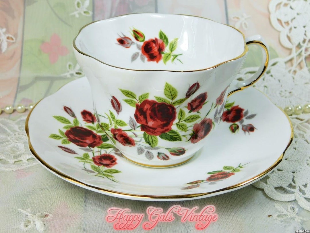 Red Roses Teacup & Matching Saucer by Royal Crest of England, Vintage ...