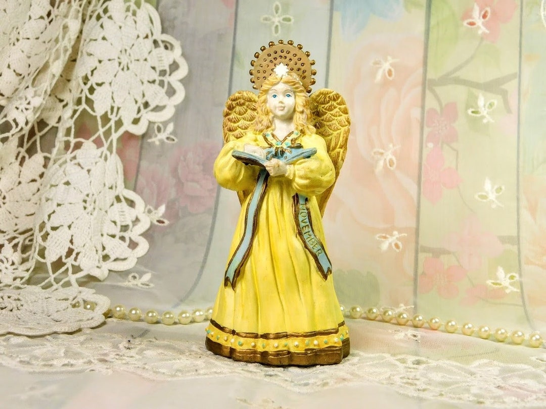 Small Angel in Yellow Figurine Sculpted Resin, Vintage Angel Holding ...