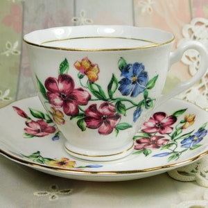 Vintage Colclough Teacup & Matching Saucer With Colorful Flowers Design ...