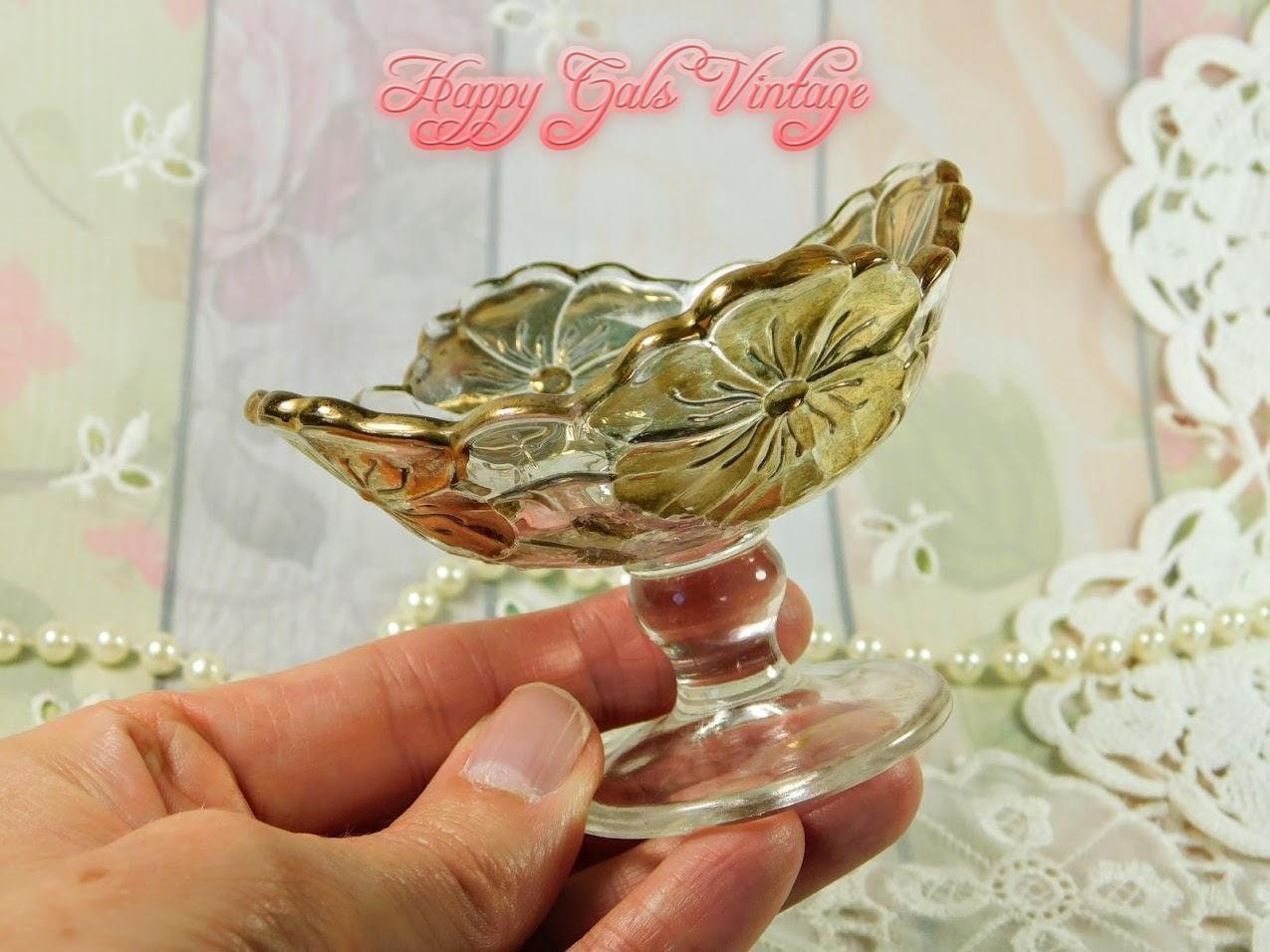 Little Glass Bowl WIth Embossed Golden Flowers Mini Fancy Glass Bowl ...