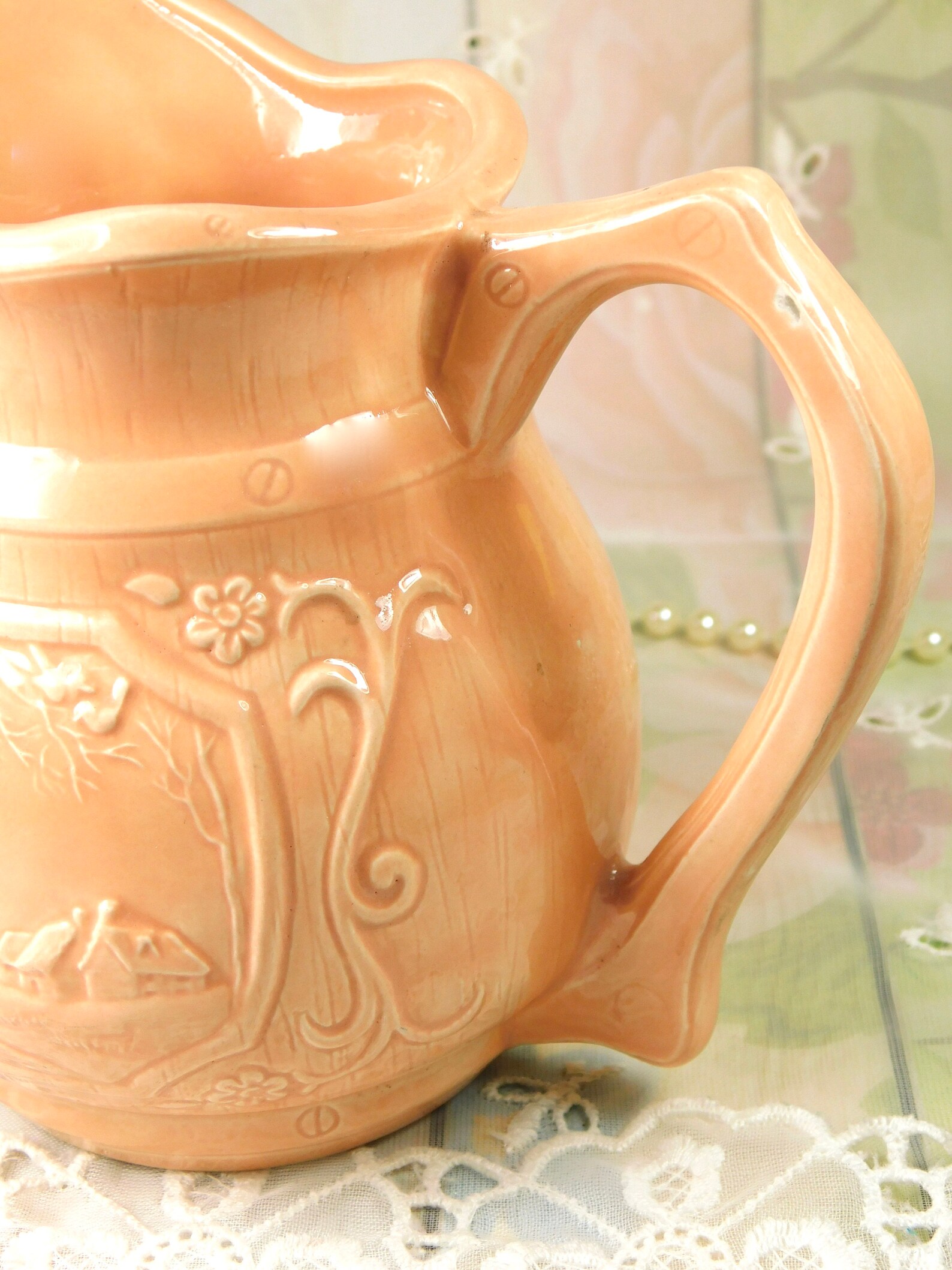 Peach Ceramic Pitcher Vintage Large Ceramic Pitcher in Light | Etsy