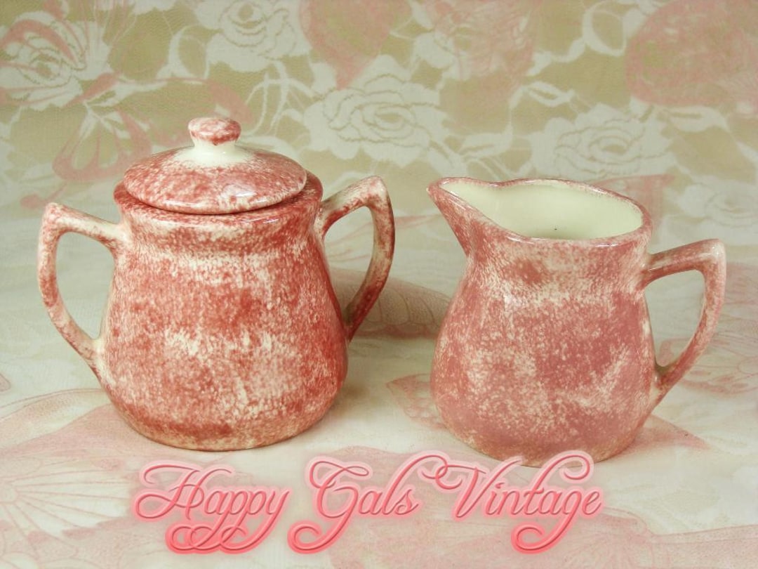 Pink Creamer and Sugar Bowl Set, Pink Ceramic Cream and Sugar, Vintage ...