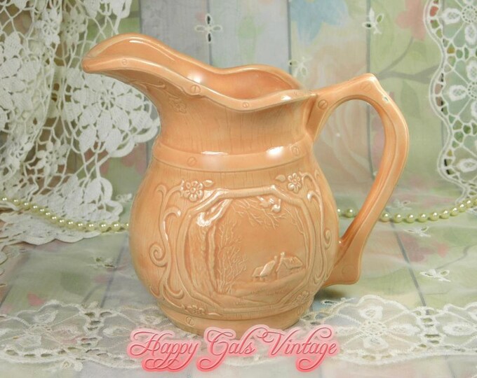 Peach Ceramic Pitcher, Vintage Large Ceramic Pitcher in Light Peach ...