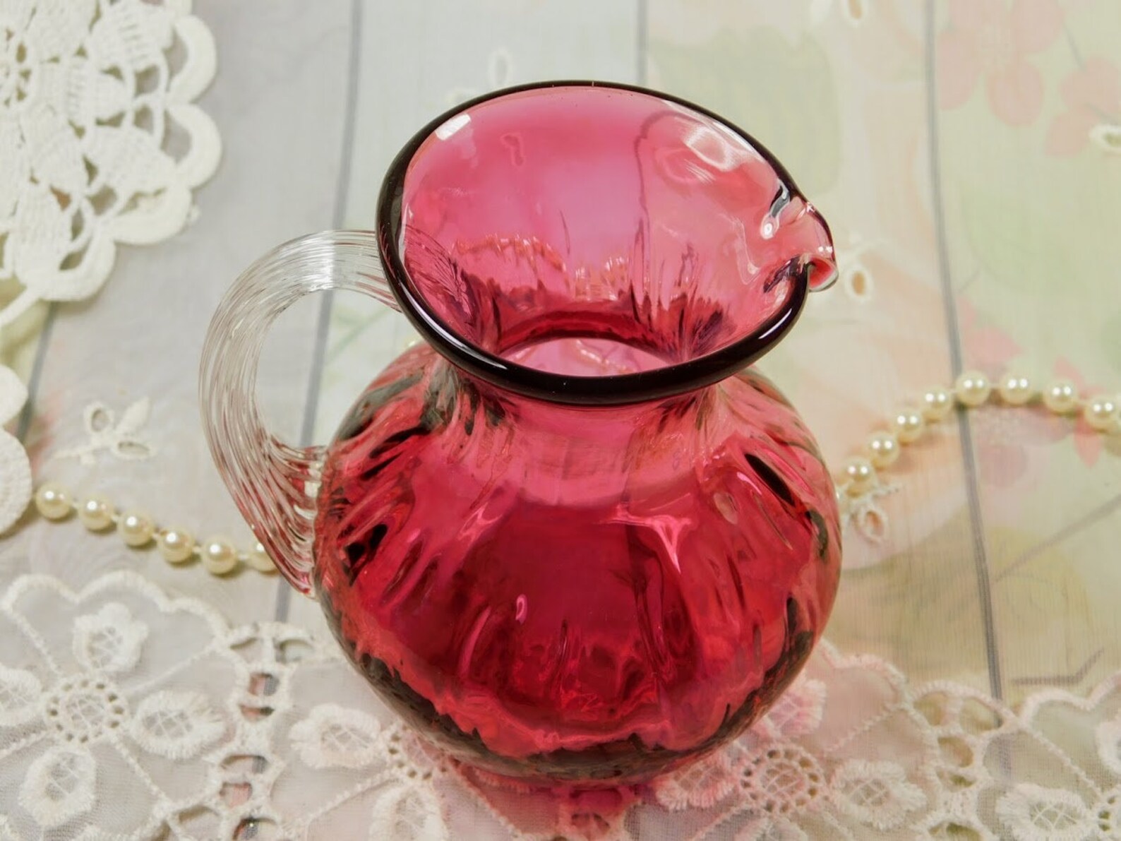 Little Pink Pitcher Small Pink Glass Pitcher Little Blown | Etsy