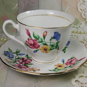 Vintage Colclough Teacup & Matching Saucer With Colorful Flowers Design ...