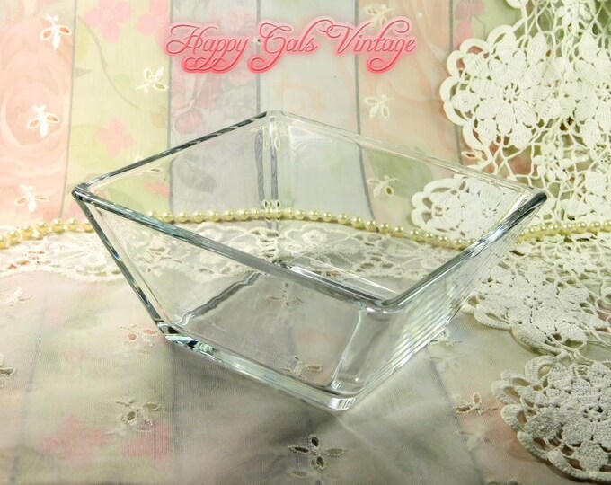 Square Glass Bowl With Sloping Sides Vintage Clear Glass - Etsy