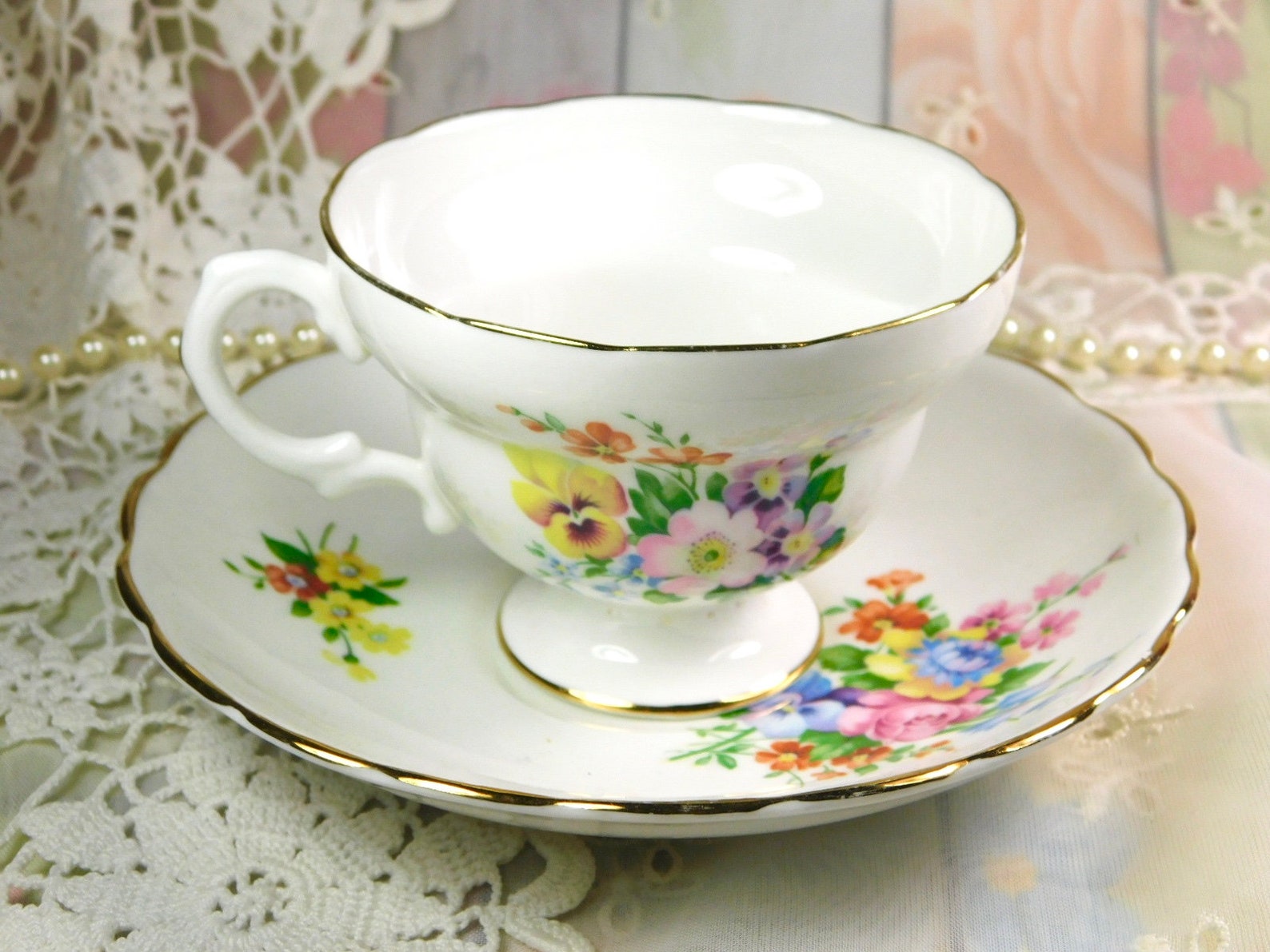 Flower Garden Teacup Multi Flower Teacup & Saucer Vintage - Etsy